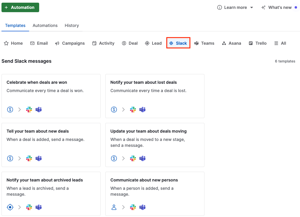 Automations: Slack notifications - Knowledge Base | Pipedrive